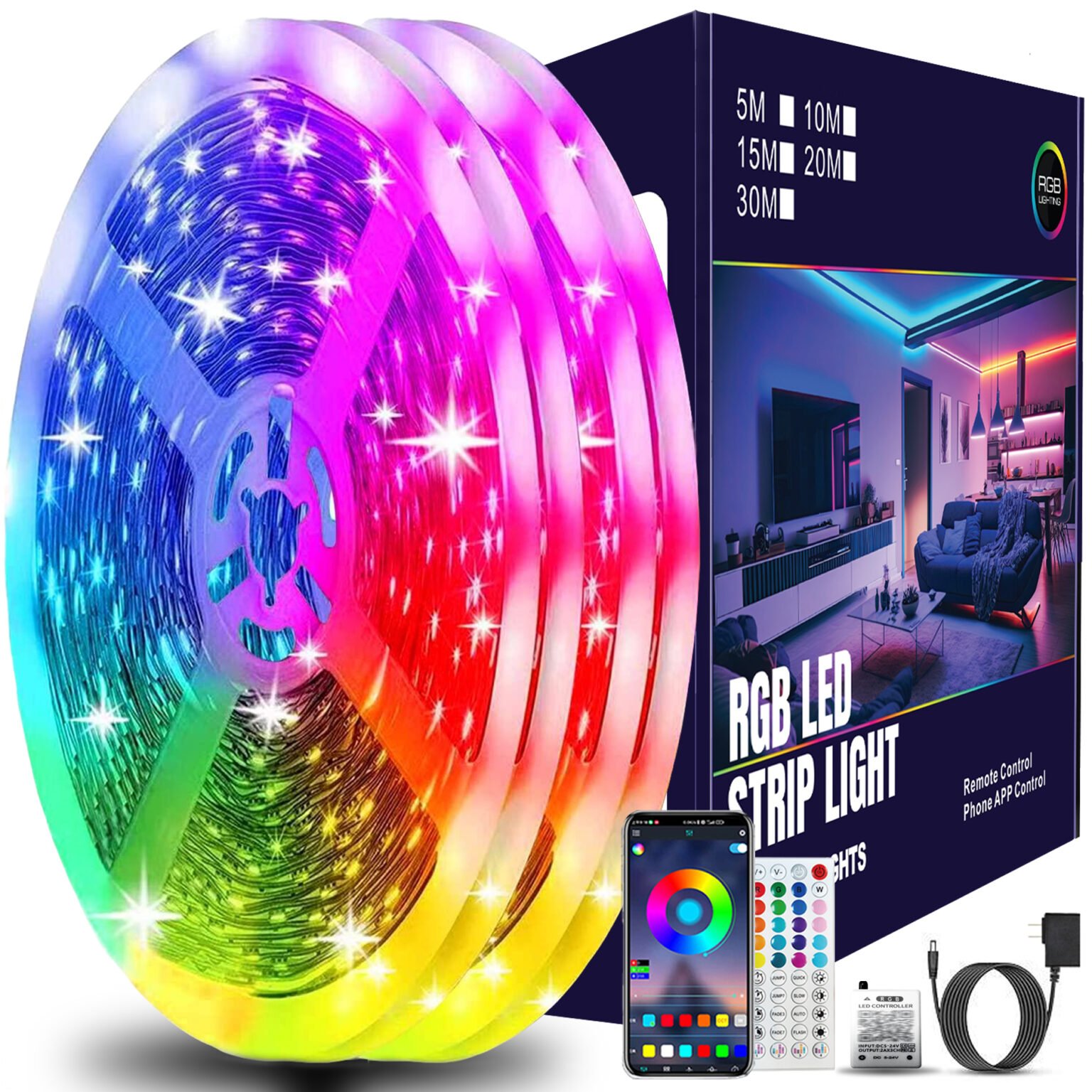 50FT RGB LED Strip Lights Remote & App control color Changing – DR ...
